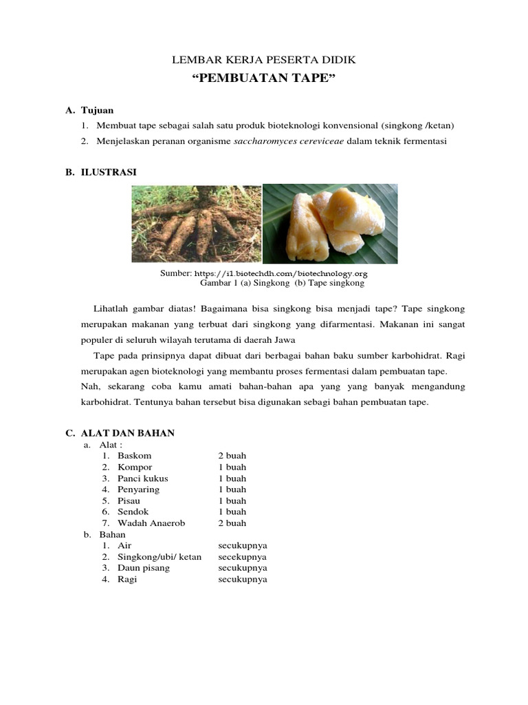 LKPD Pembuatan Tape | PDF