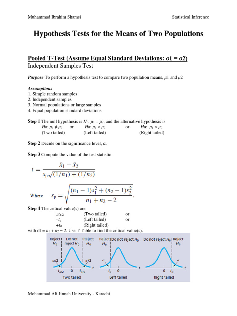 Hypothesis Tests For The Means of Two Populations | PDF | Statistical ...