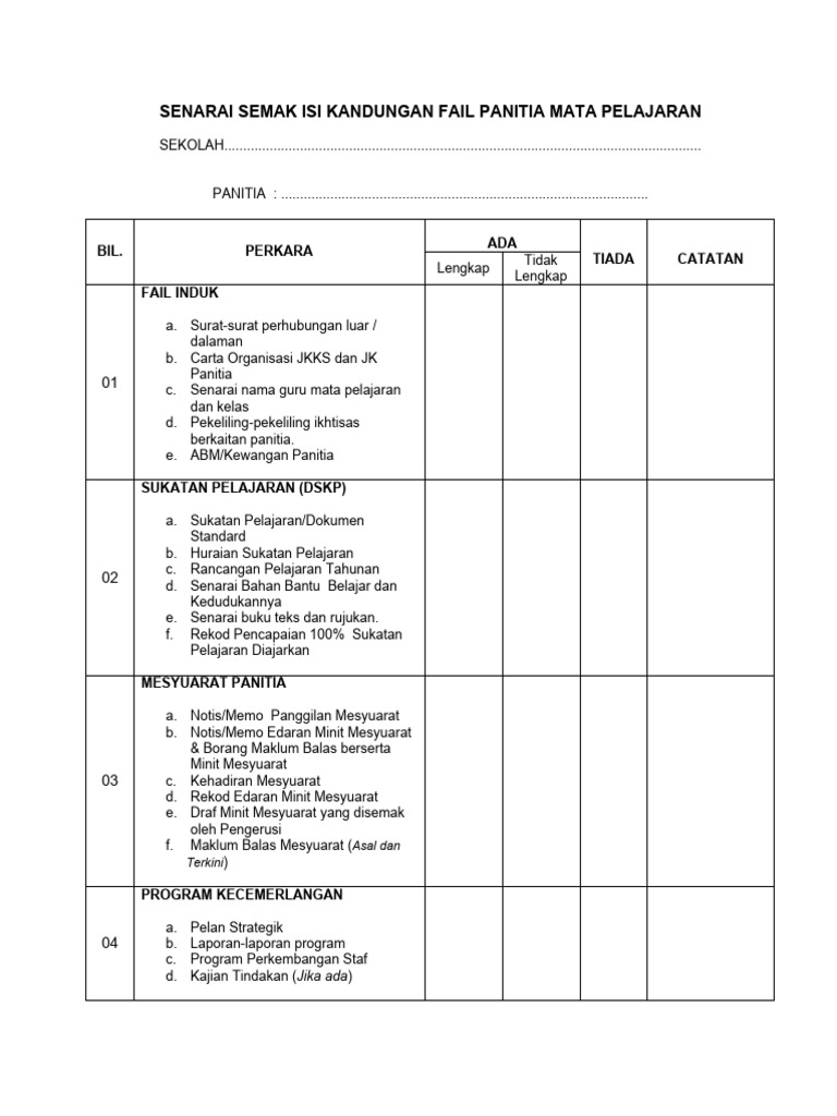 Spi Senarai Kandungan Fail Panitia Baru | PDF
