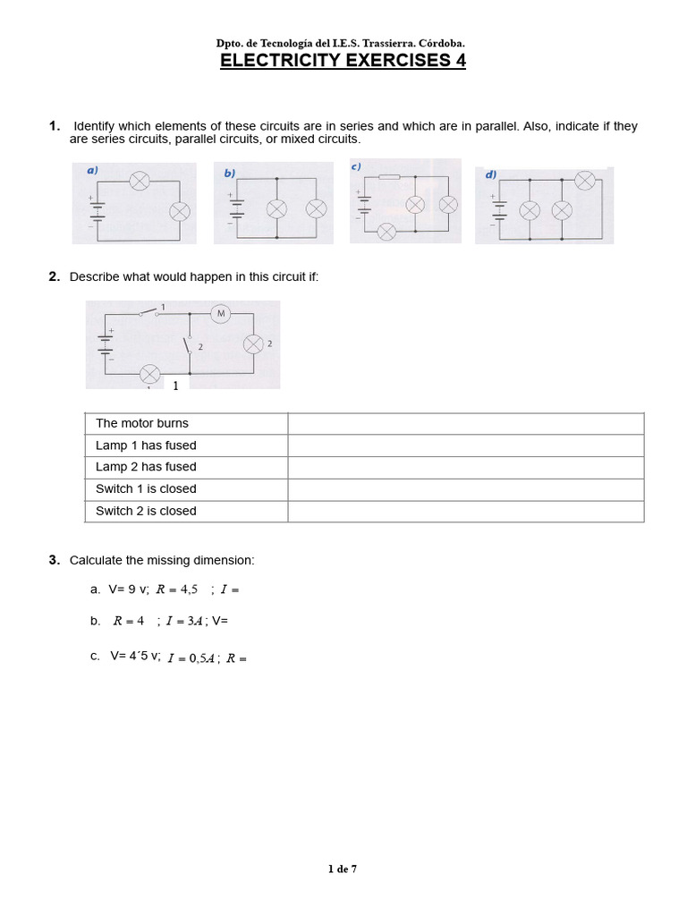 Electricity 4 Exercises | PDF | Electrical Network | Electrical ...
