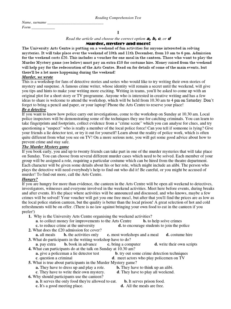 Reading Comprehension Test B2 | PDF | Narcissism | Detective