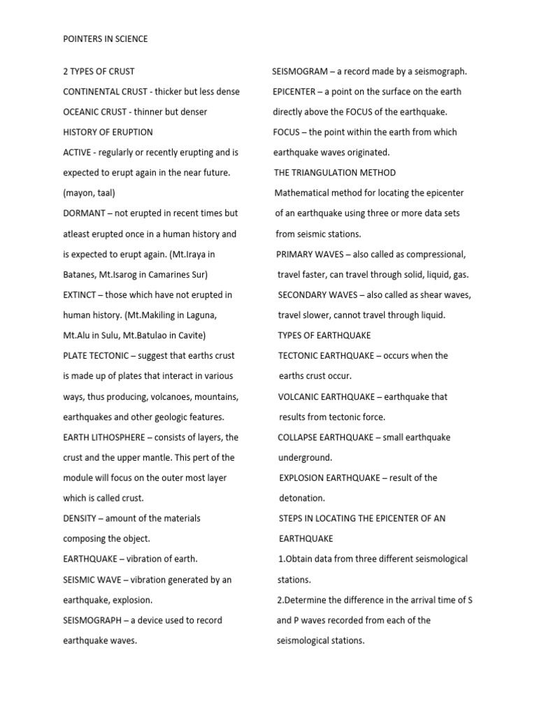 Pointers in Science | PDF | Plate Tectonics | Earthquakes