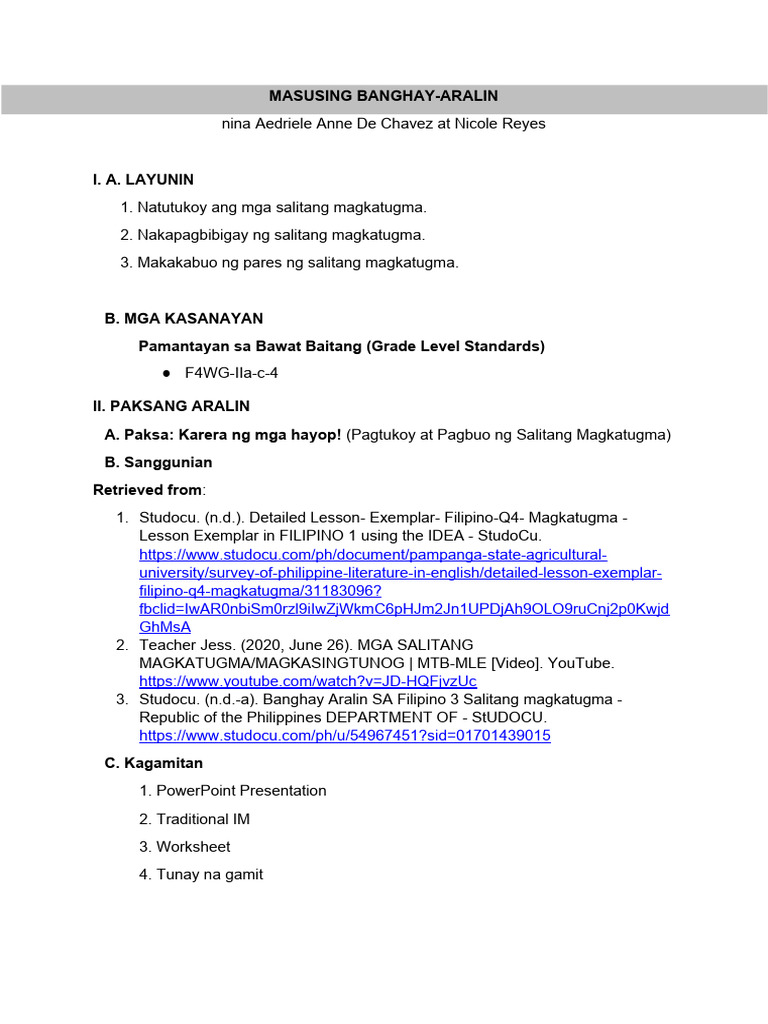 Masusing Banghay Aralin | PDF