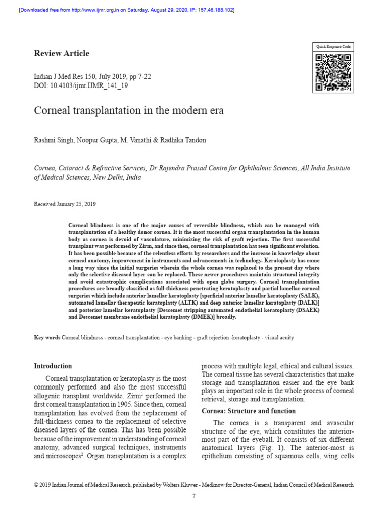 Corneal Transplantation in Modern Era | PDF | Cornea | Clinical Medicine