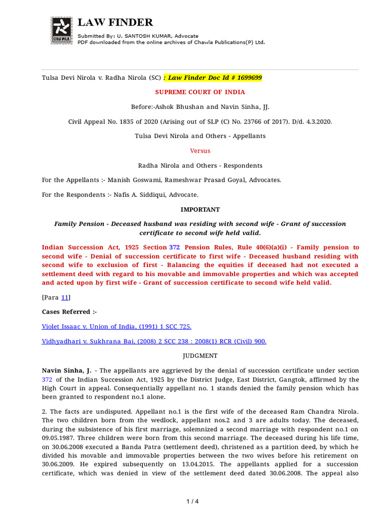 Secon Wife Pension Case Pdf Deed Marriage