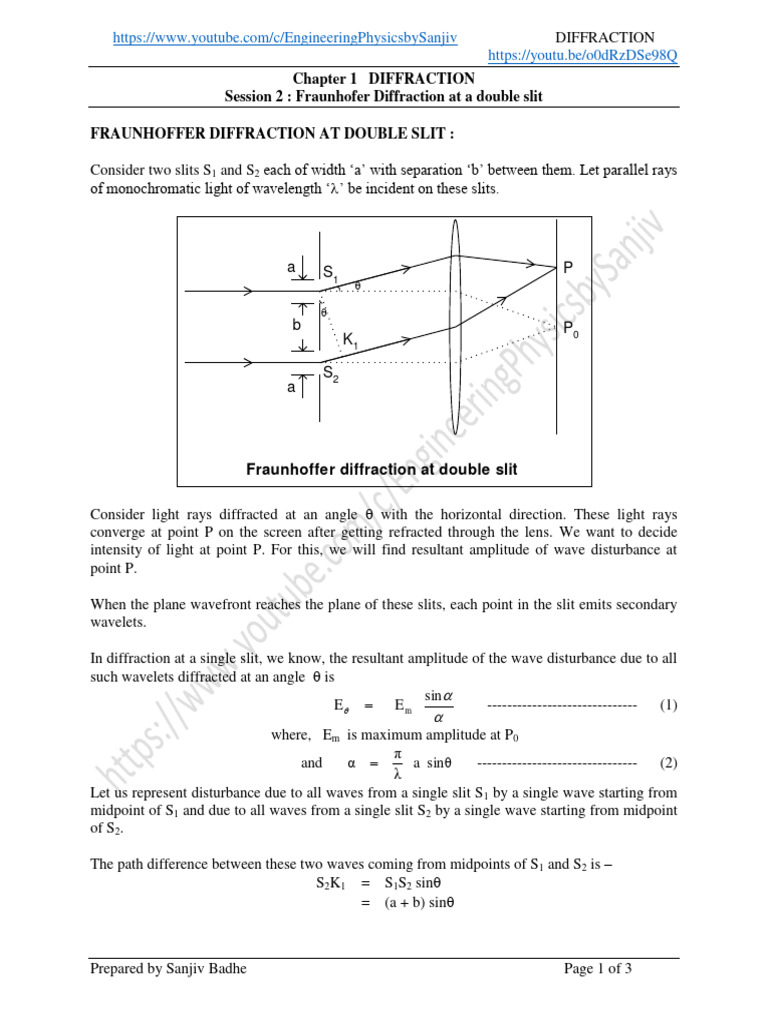 01 Diffraction Session 2 Fraunhofer Diffraction At A Double Slit Pdf Diffraction Applied