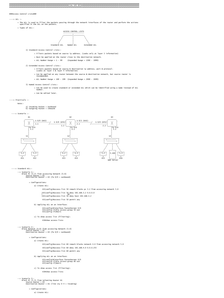 07 CCNA(Access Control Lists) | PDF | Router (Computing) | Internet Standards
