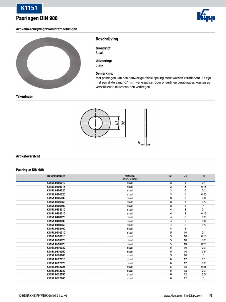 K1151 Datasheet 18484 Pasringen DIN 988 - NL | PDF