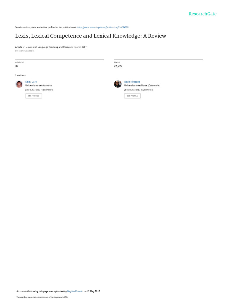 Lexis Lexical Competence and Lexical Knowledge a R | PDF | Lexicon ...