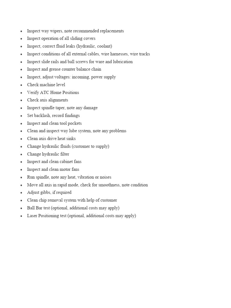 Vmc Checklist | PDF | Numerical Control | Engineering