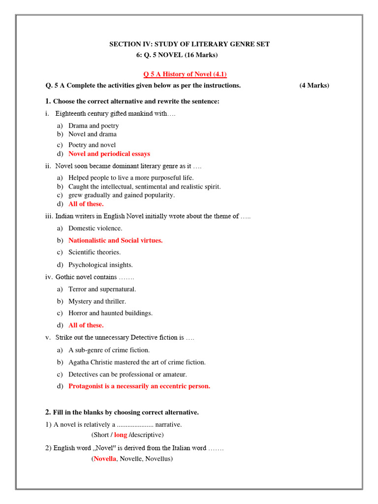 Question Bank Solution For - Section IV Novel Solutions | PDF | Novels ...