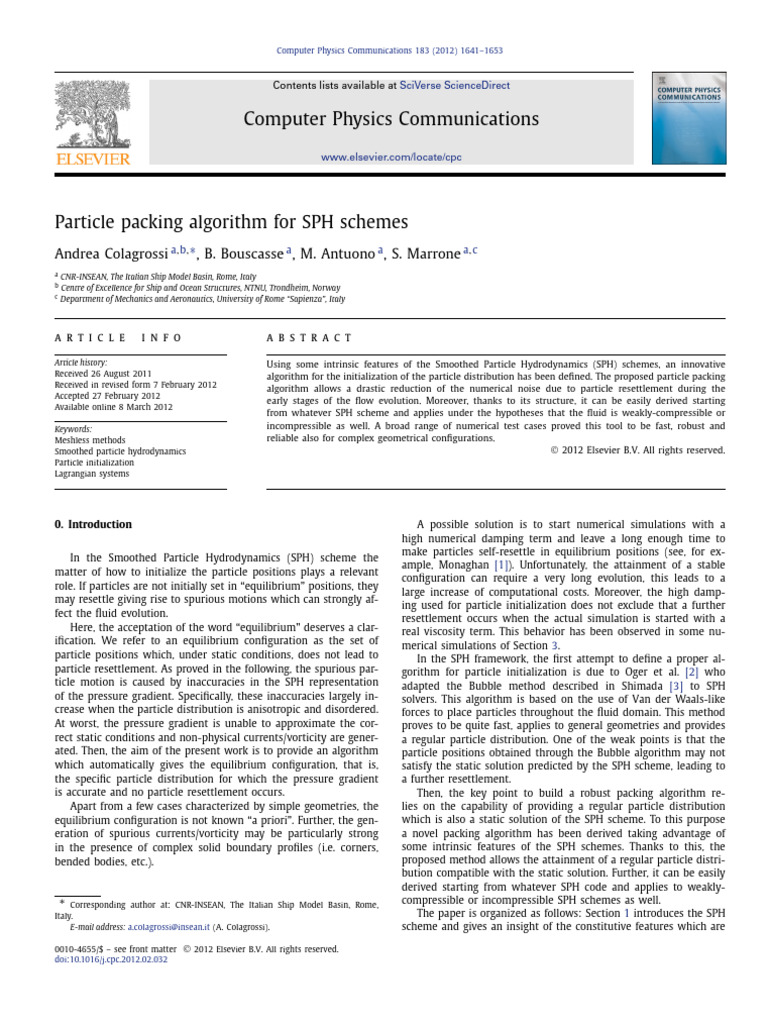 2012particle Packing Algorithm For SPH Schemes | PDF | Mechanical Engineering | Physics