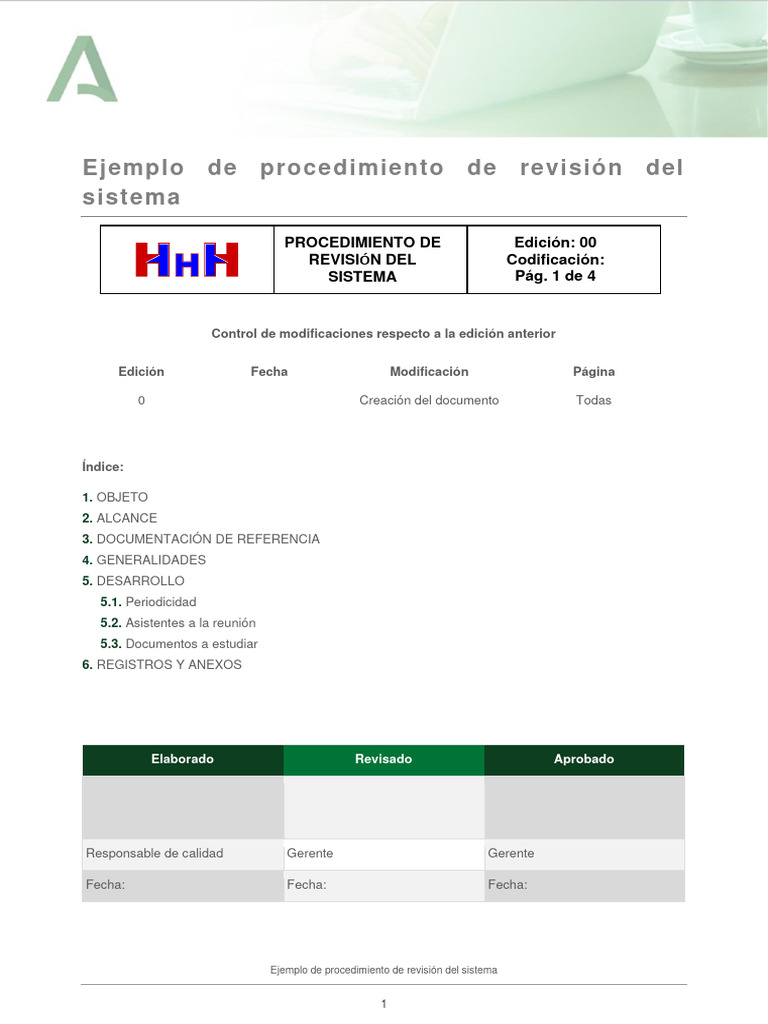 4 Ejemplo Procedimiento Revision Sistema | PDF | Sistema de manejo de calidad | Gestión de la ...