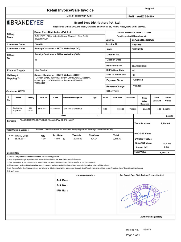 Invoice1091979 1295122 | PDF | Invoice | Receipt