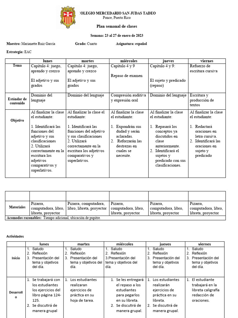 Planificación 23-27 de Enero 2023 Cuarto Grado | PDF | Comunicación humana