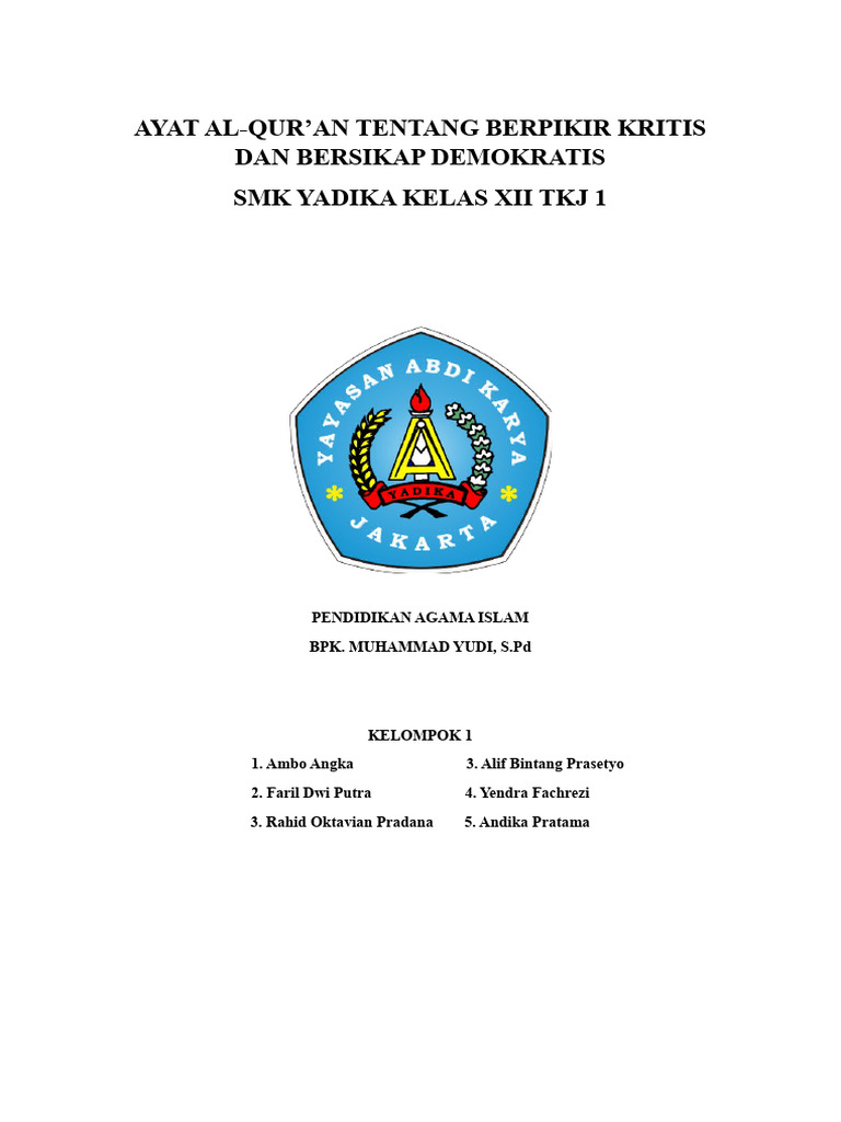 Makalah Agama Ayat Al-Qur'an Tentang Berpikir Kritis Dan Bersikap Demokratis | PDF | Agama ...