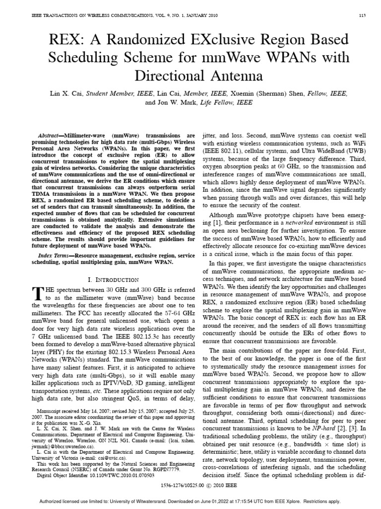 Rex A Randomized EXclusive Region Based Scheduling Scheme For Mmwave ...
