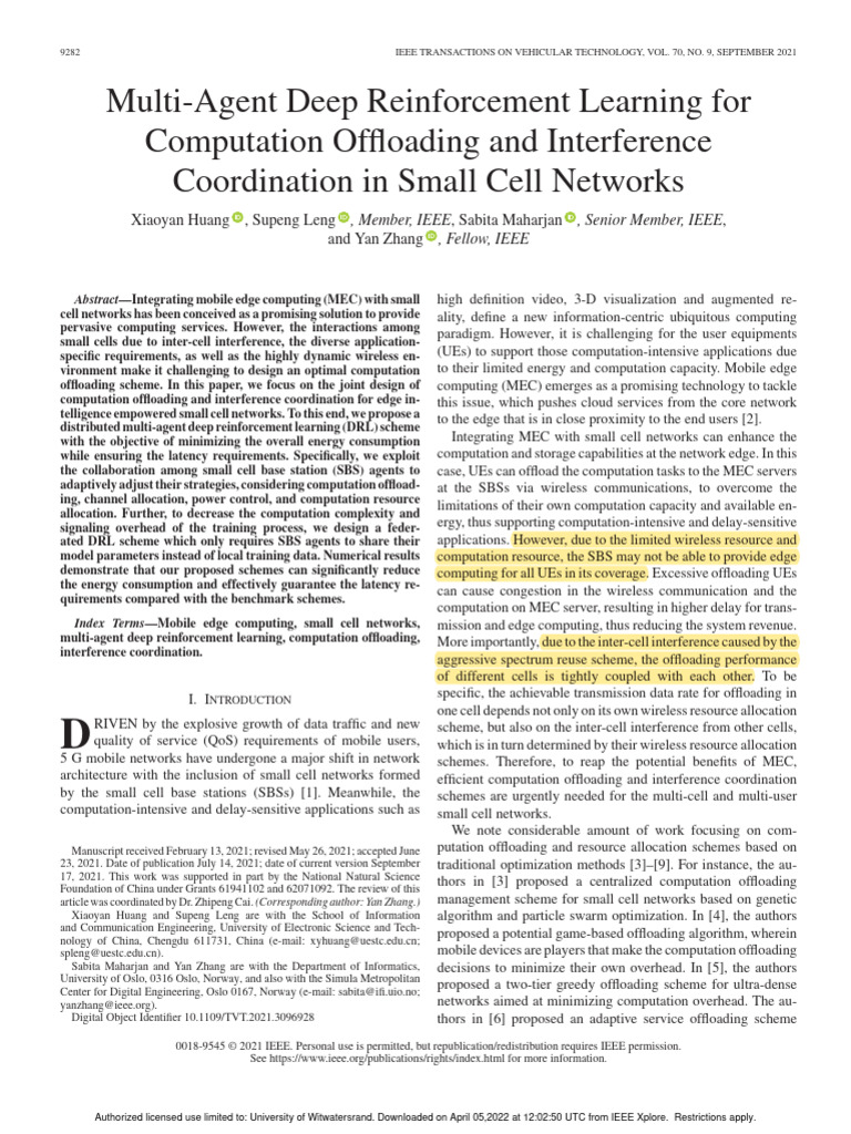 Multi-Agent Deep Reinforcement Learning For Computation Offloading and ... Multi-Agent Deep Reinforcement Learning For Computation Offloading and ...