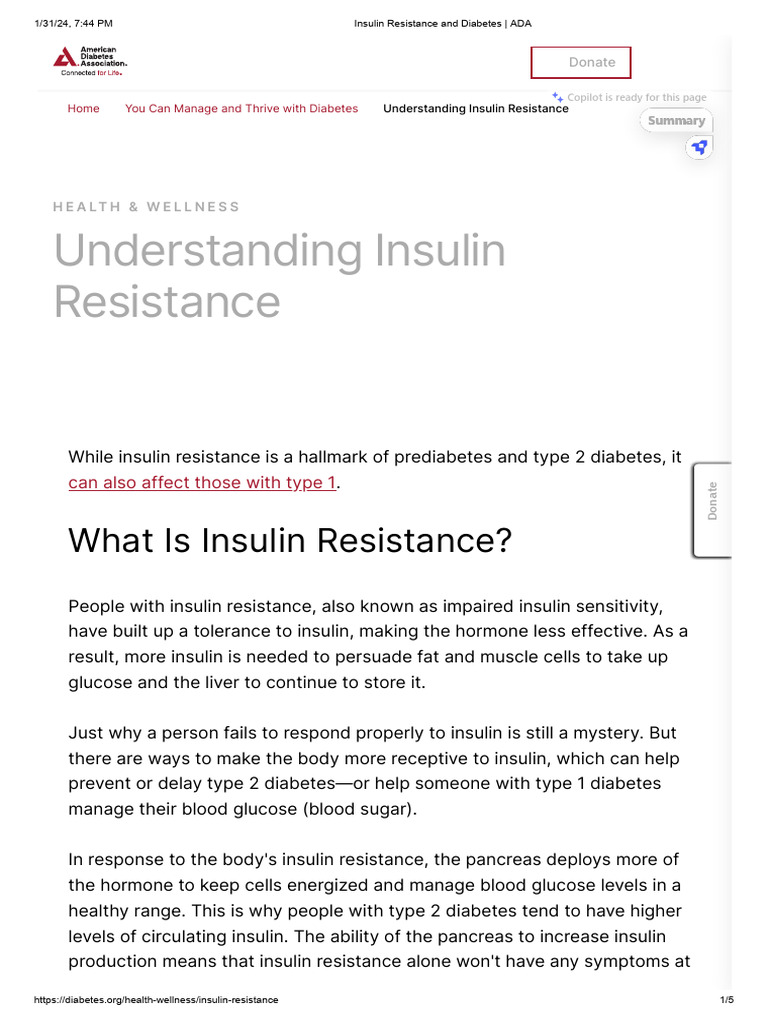 Insulin Resistance and Diabetes - ADA | PDF | Insulin Resistance | Insulin