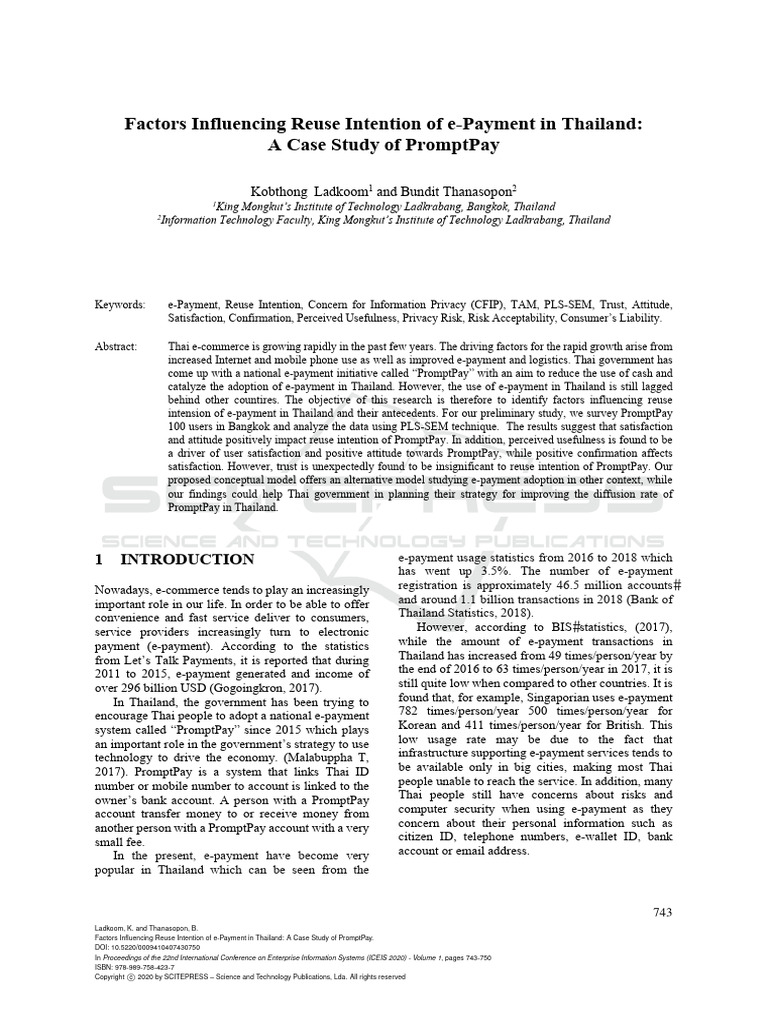 Factors Influencing Reuse Intention of E-Payment in Thailand: A Case ...