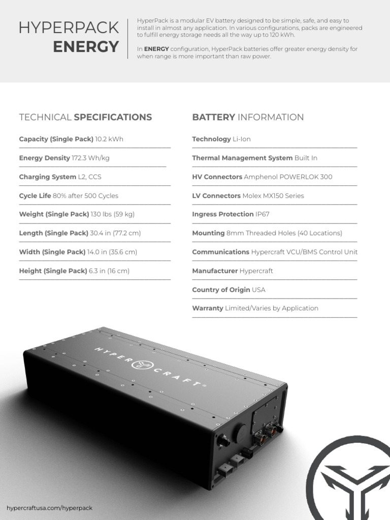 SPEC SHEET HYPERPACK ENERGY Updated 1 | PDF | Watt | Pound (Mass)