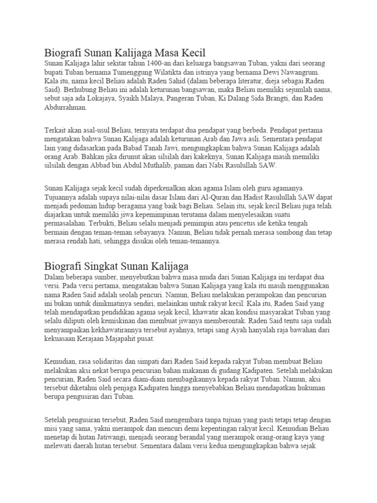 Biografi Singkat Sunan Kalijaga | PDF | Sejarah | Agama & Spiritualitas