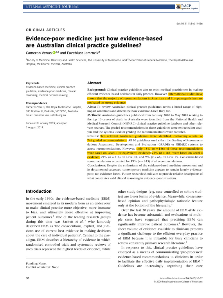 Australian Clinical Guidelines Audit | PDF | Evidence Based Medicine ...