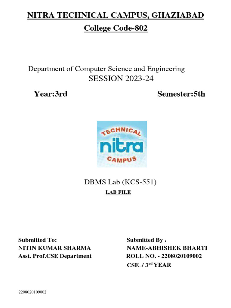 DBMS Lab File | PDF | Software Engineering | Data Model DBMS Lab File | PDF | Software Engineering | Data Model