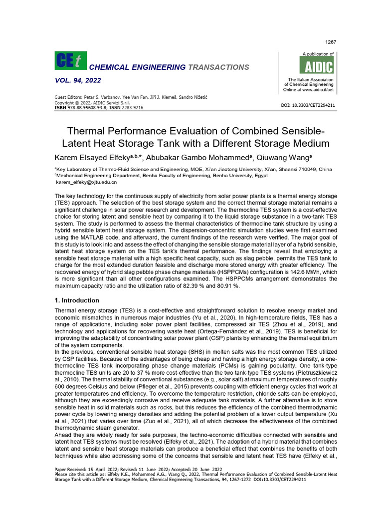 Thermal Performance Evaluation Of Combined Sensible Latent Heat Storage Tank With A Different
