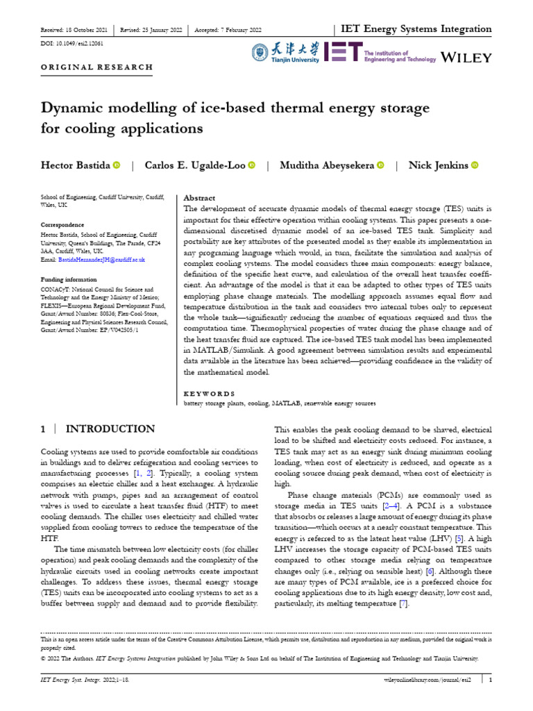 IET Energy Syst Integration - 2022 - Bastida - Dynamic Modelling of Ice Based Thermal Energy ...