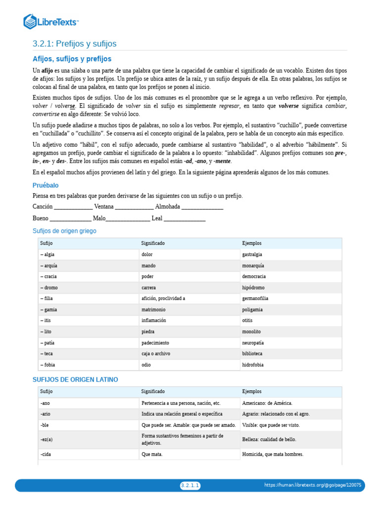 Prefijos y sufijos en español | PDF | Palabra | Unidades Semánticas