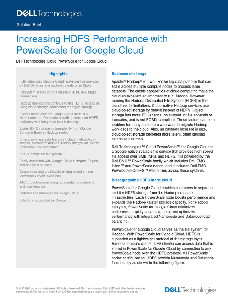 h18300 Increasing Hdfs Performance Powerscale Google Cloud | PDF | Apache Hadoop | Cloud Computing