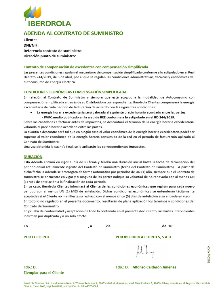 Adenda al Contrato de Suministro Iberdrola | PDF | Economias