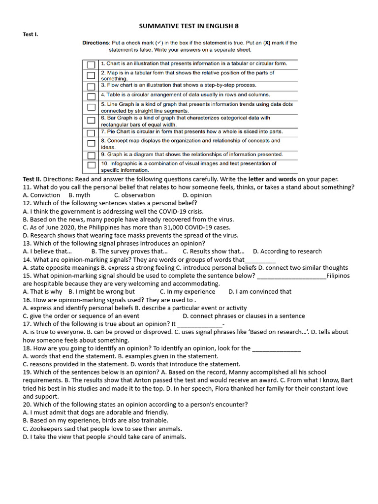 Summative Test in English 8 | PDF | Sentence (Linguistics) | Cognitive ...