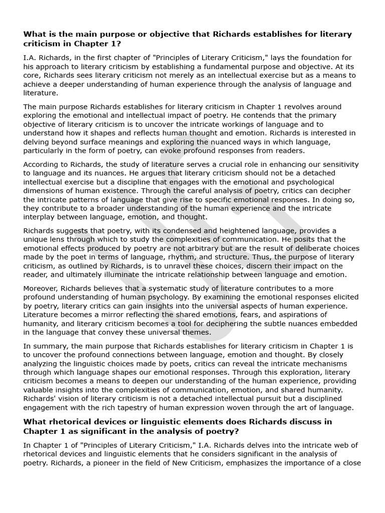 Principles of Literary Criticism NOTES | PDF | Poetry | Emotions