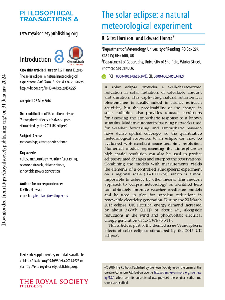 Harrison Et Al 2016 The Solar Eclipse A Natural Meteorological ...