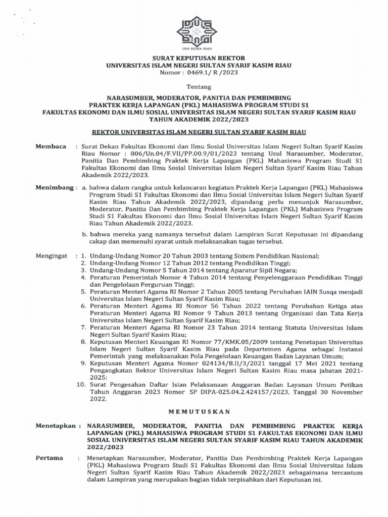 48 SK Narsum, Moderator, Panitia Dan Pembimbing PKL S1 2023 | PDF