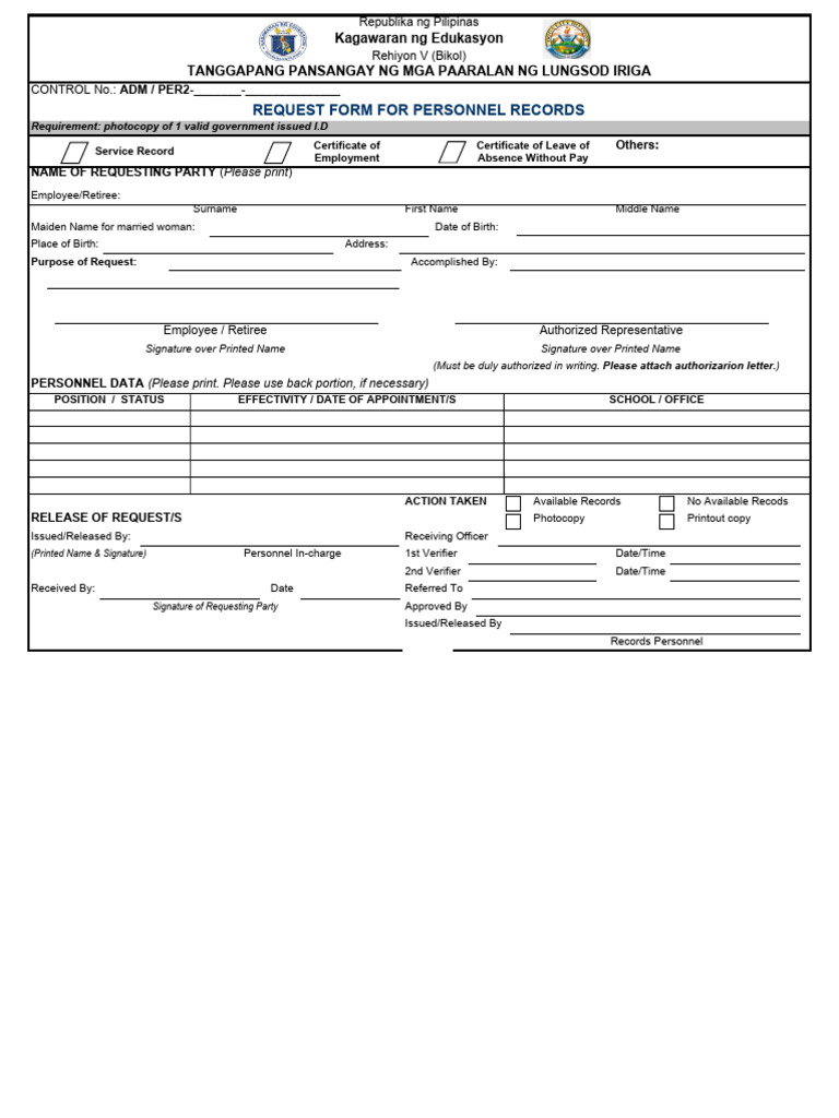 Request Form For Personnel Records | PDF | Written Communication