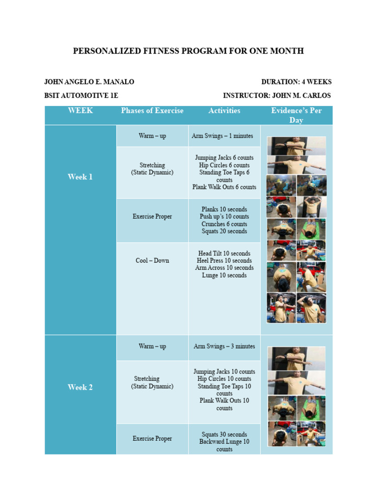 Personalized Fitness Program For One Month John Angelo M. | PDF ...