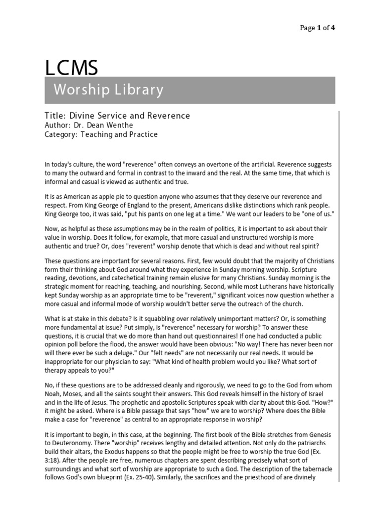 LCMS Worship Divine Service and Reverence | PDF | Prayer | Jesus
