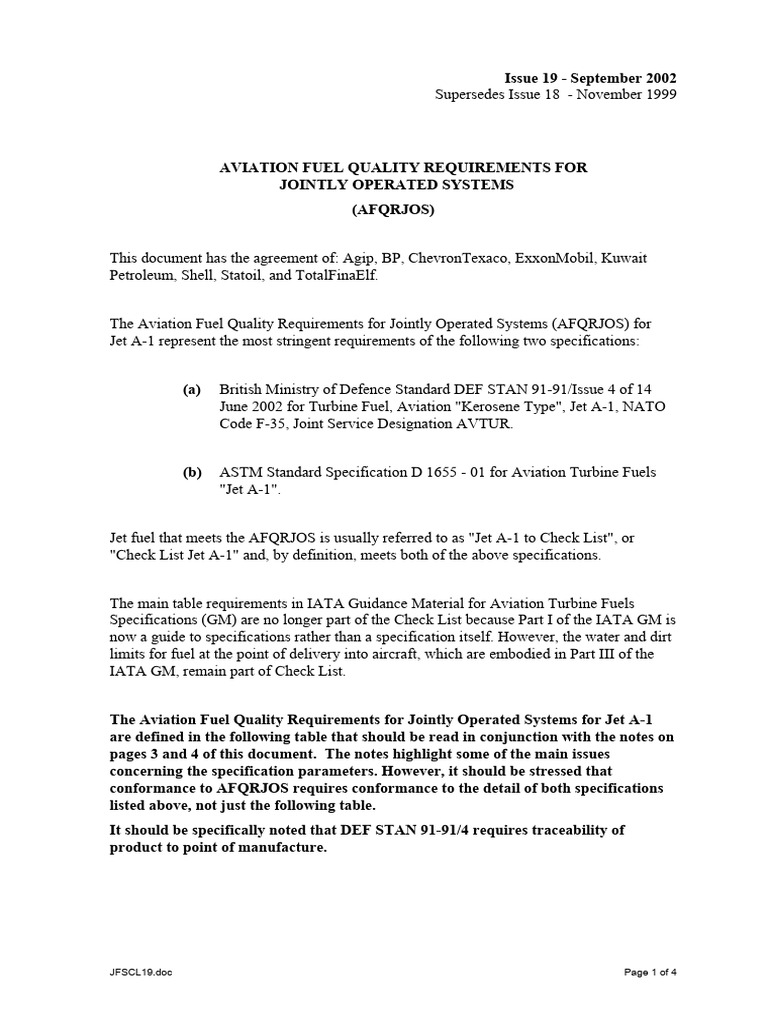 Check List Issue 19-JETA1 | PDF | Jet Fuel | Oil Refinery