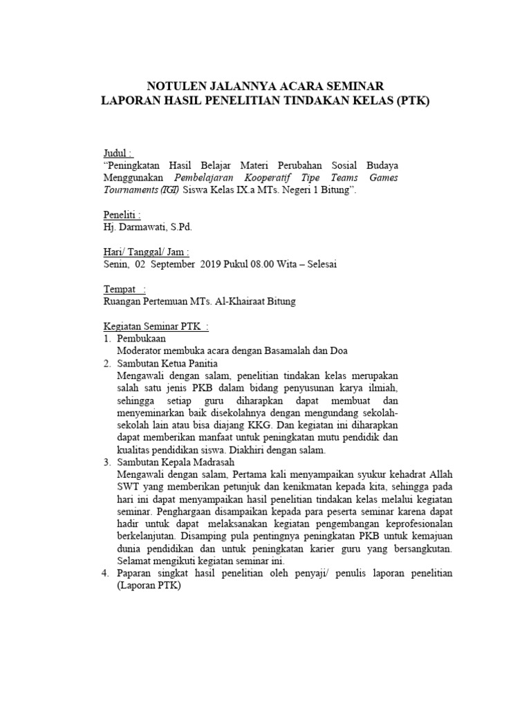 Notulen-Seminar-PTK HJ. Darma | PDF