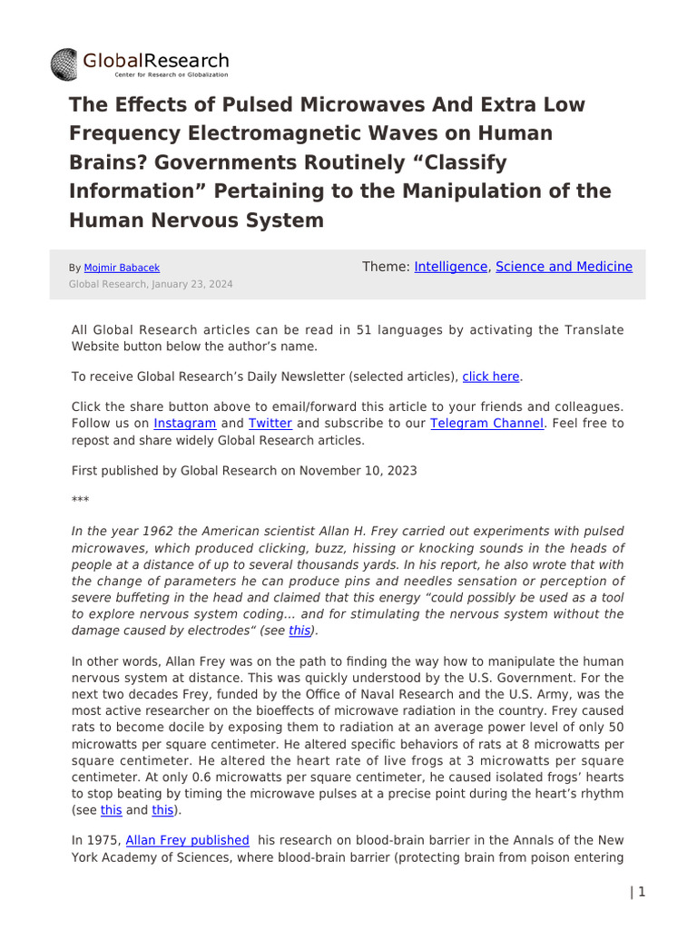The Effects of Pulsed Microwaves and Extra Low Frequency Electromagnetic Waves On Human Brains ...