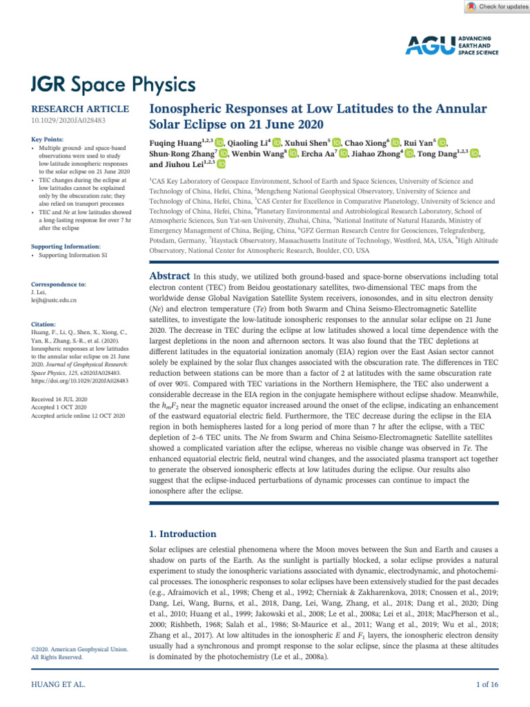 Ionospheric Effects of June 2020 Eclipse | PDF | Ionosphere | Solar Eclipse