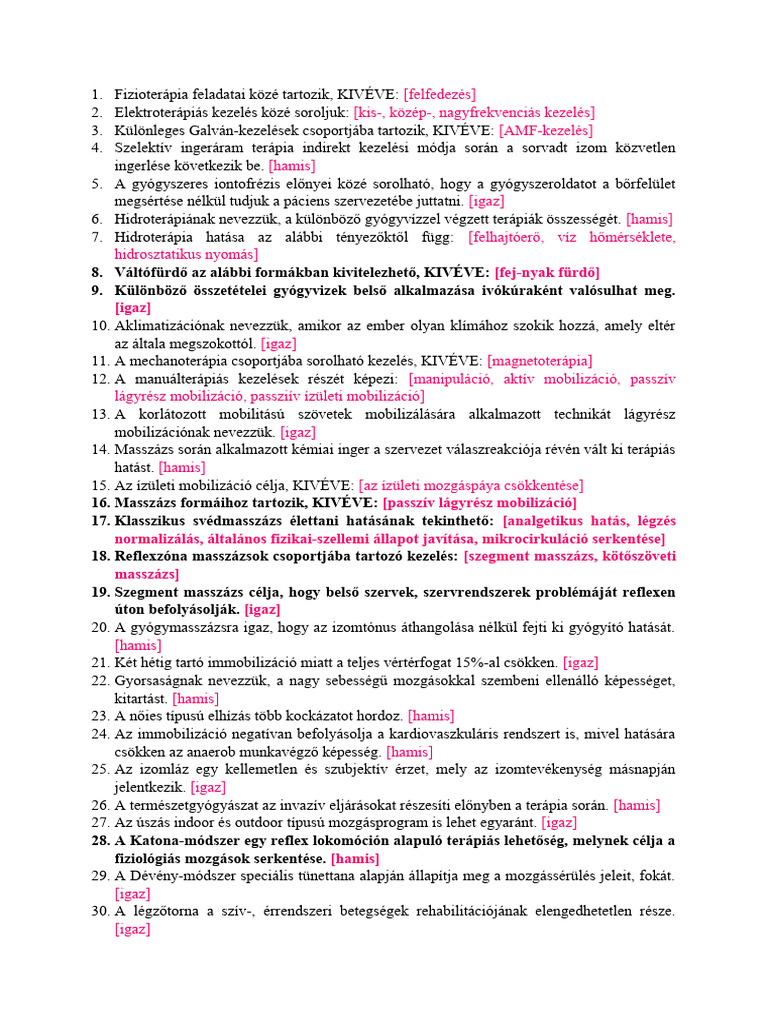 Fizio Kérdések Összesített | PDF