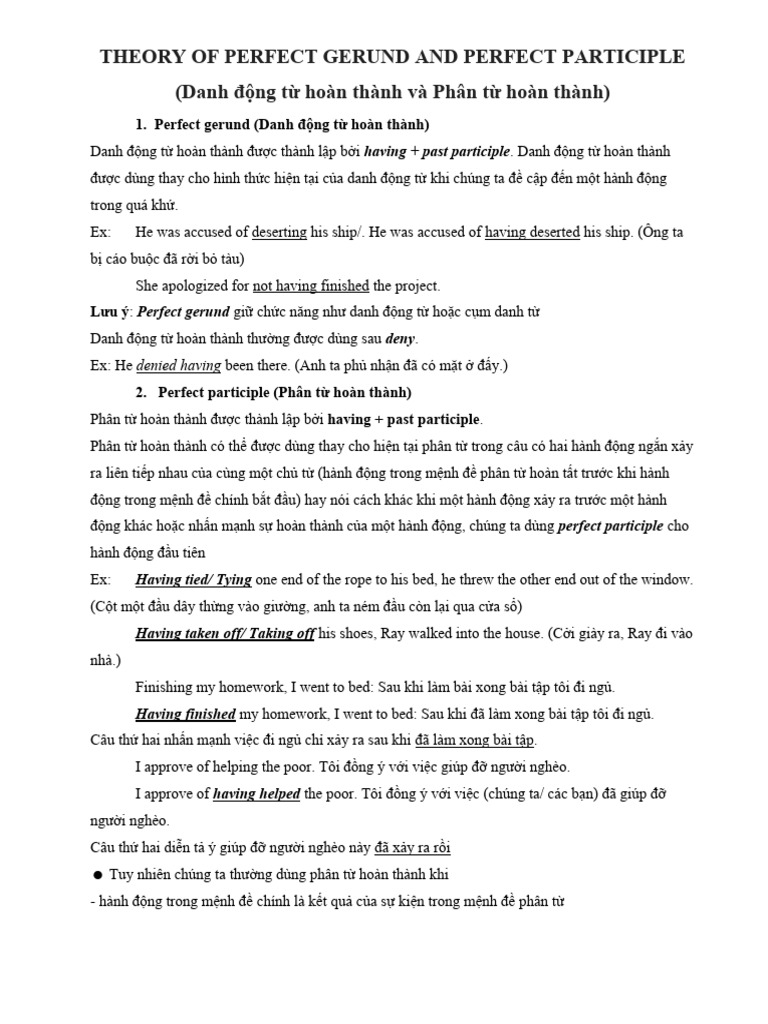Perfect Gerund and Perfect Participle | PDF