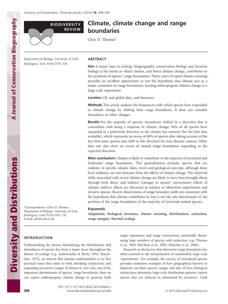 Diversity and Distributions - 2010 - Thomas - Climate Climate Change ...