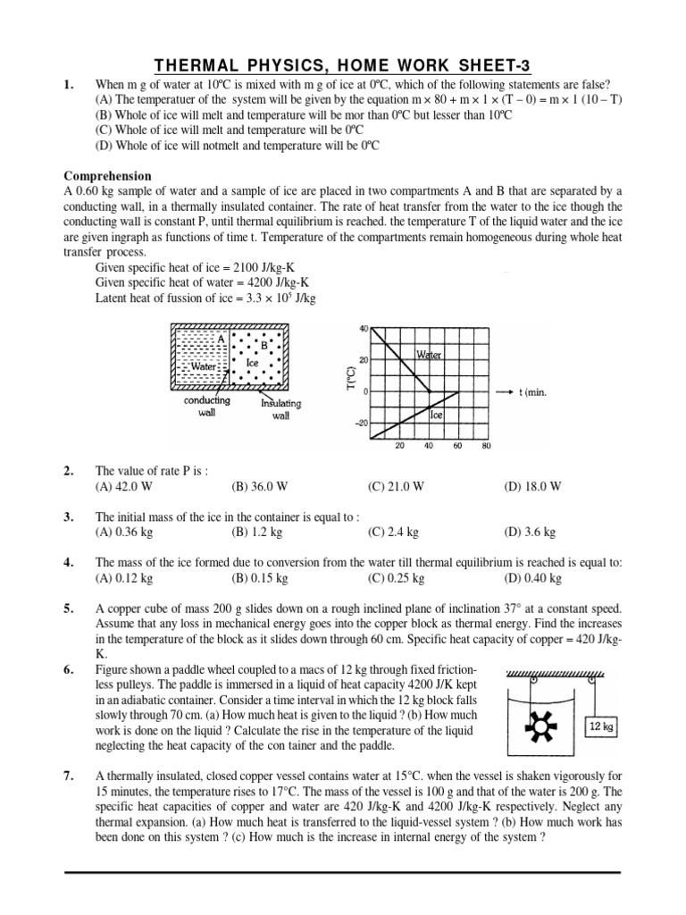 NK C SI R: Thermal Physics, Home Work Sheet-3 | PDF | Heat | Heat Capacity