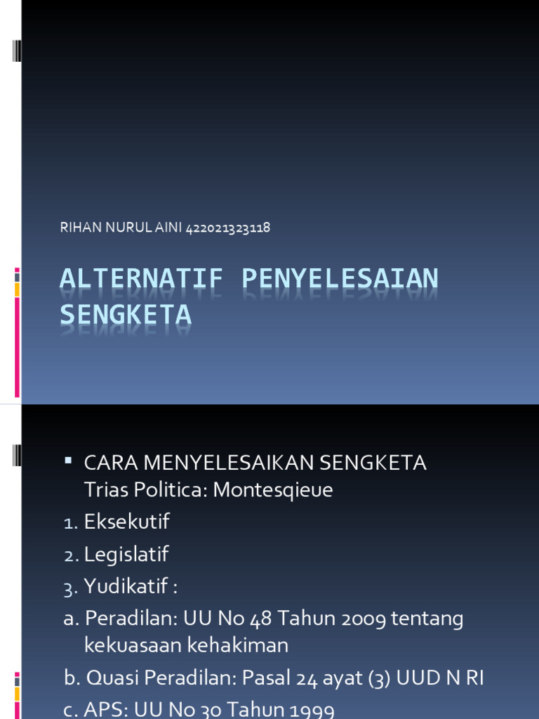 Alternatif Penyelesaian Sengketa Litigasi Dan Non Litigasi | PDF