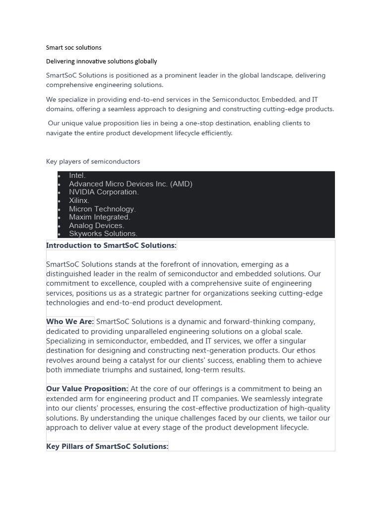 Smart Soc Solutions | PDF | Innovation | System On A Chip
